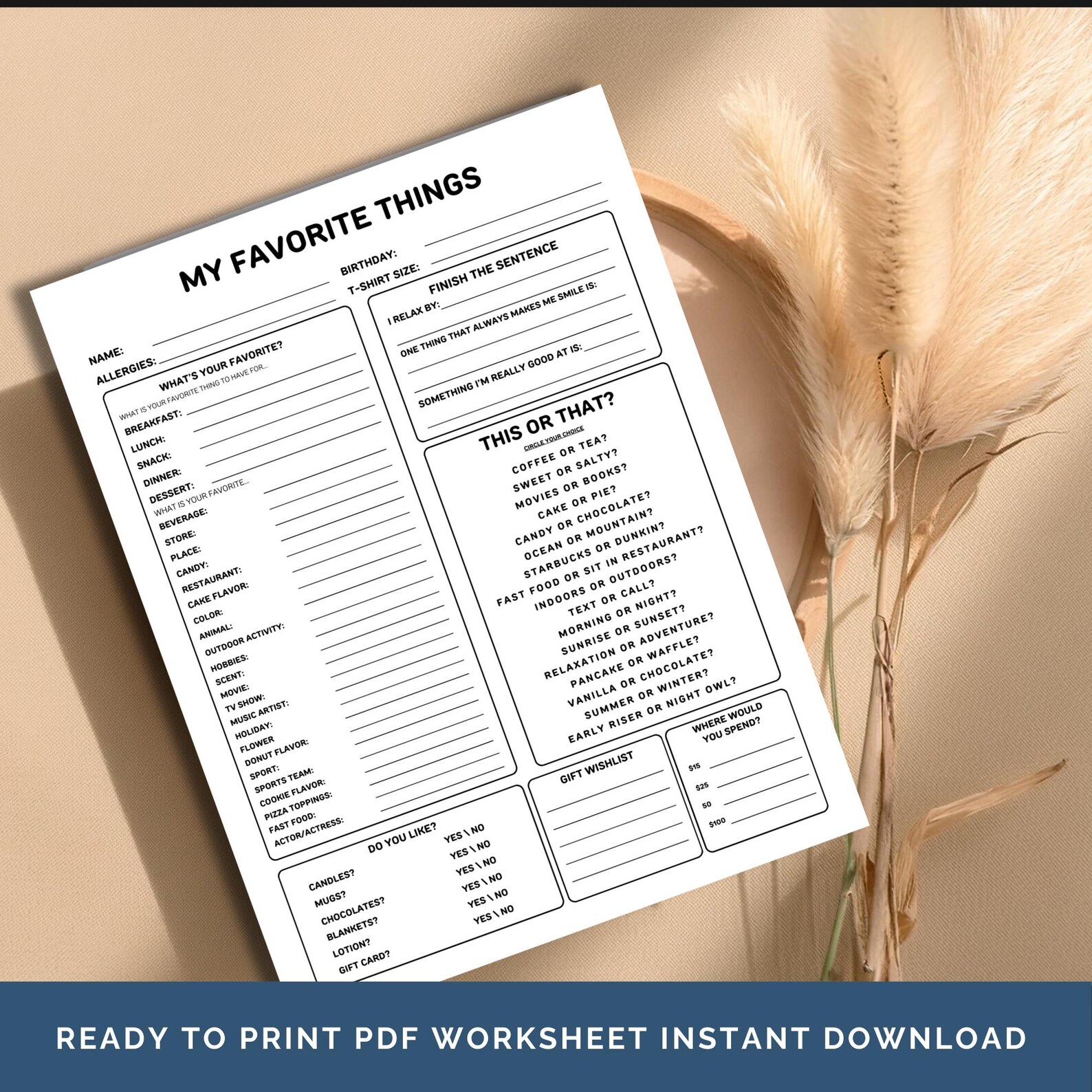 Printable Favorite Things Questionnaire: Get to Know You Survey (PDF ...