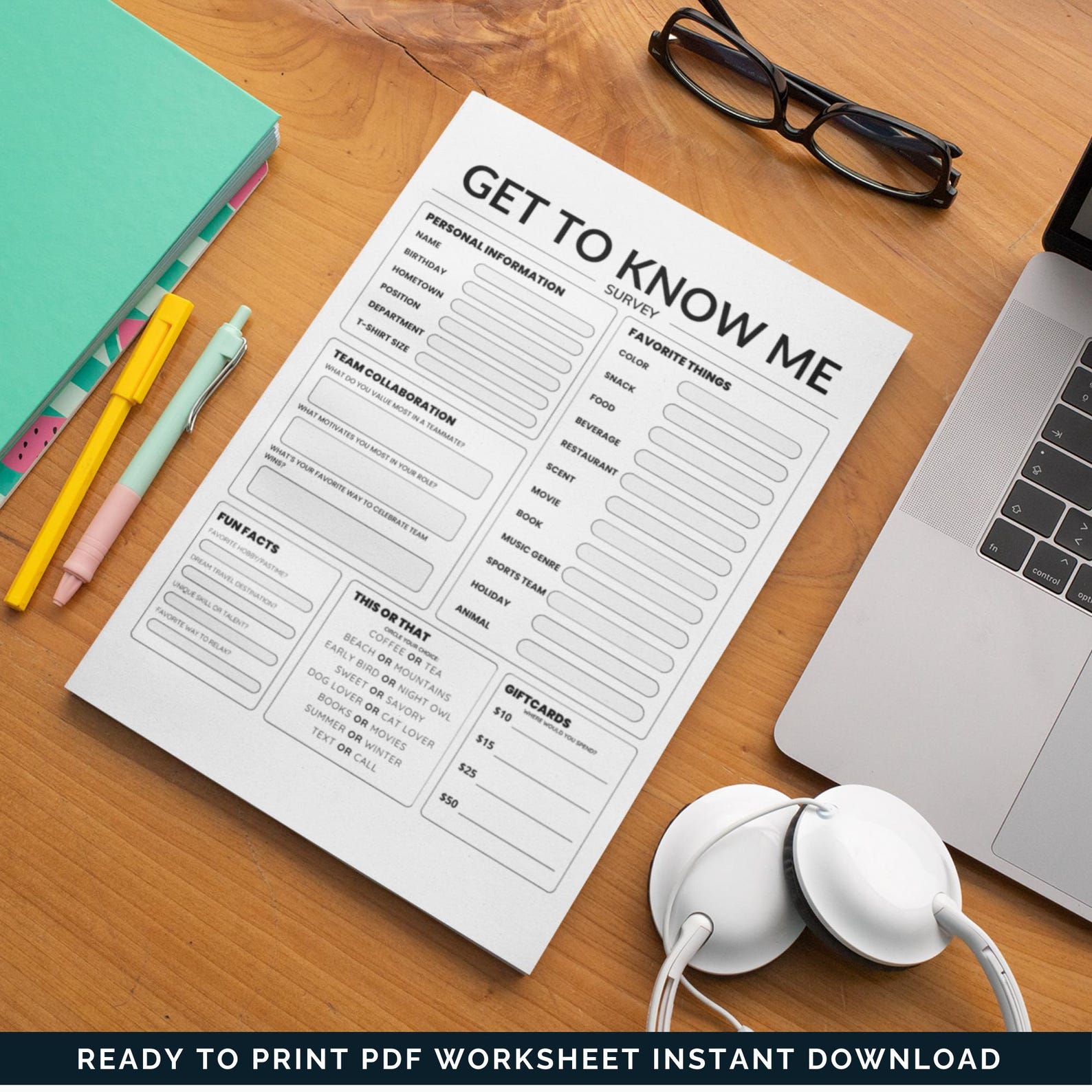 Team Building Questionnaire: Get to Know Me Survey (printable) - Etsy