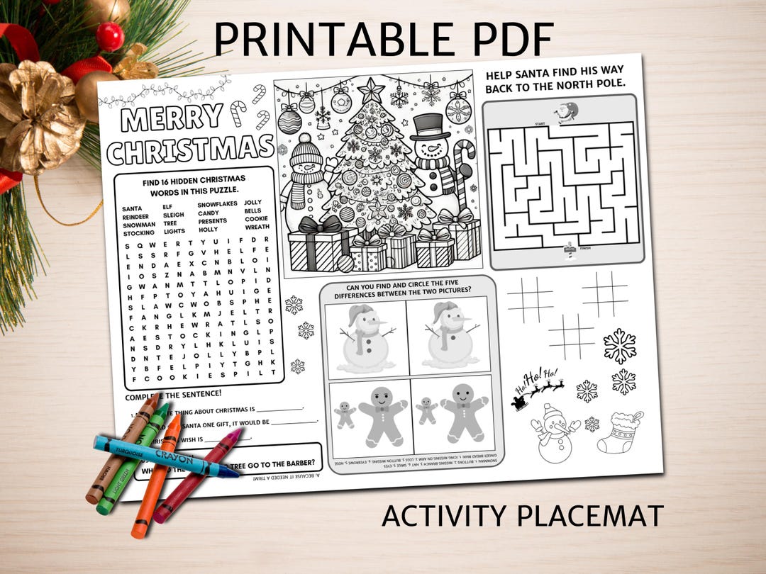 Christmas Activity Placemat, Christmas Coloring Placemat, Printable ...