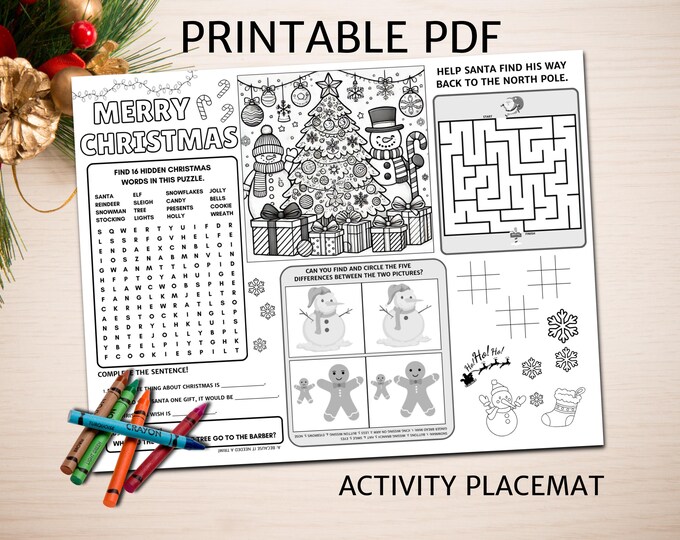 Printable Christmas Activity Placemats: Holiday Games, Puzzles ...