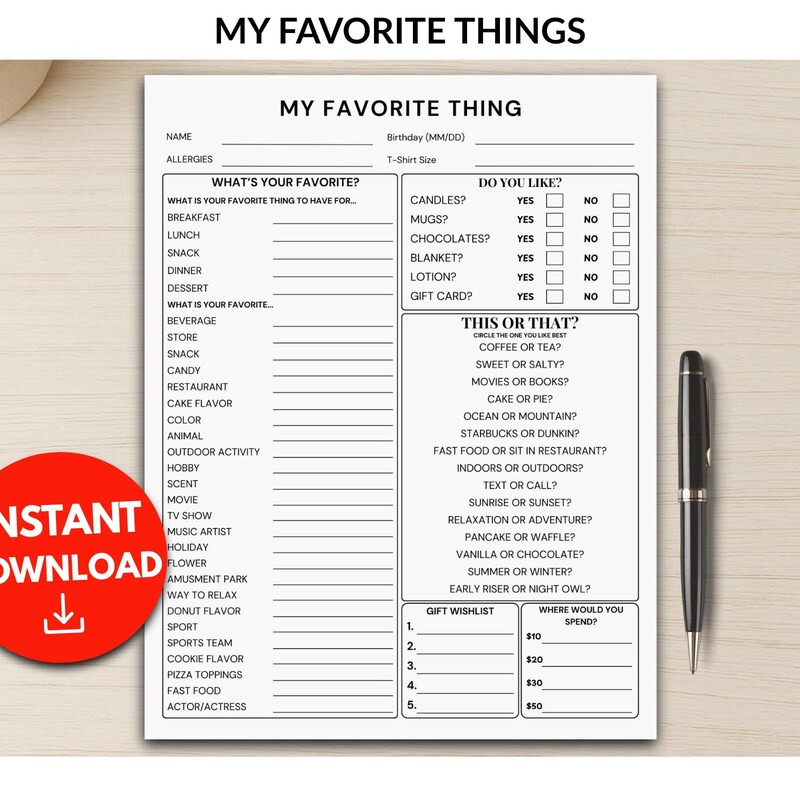 A Few of My Favorite Things Printable - Etsy