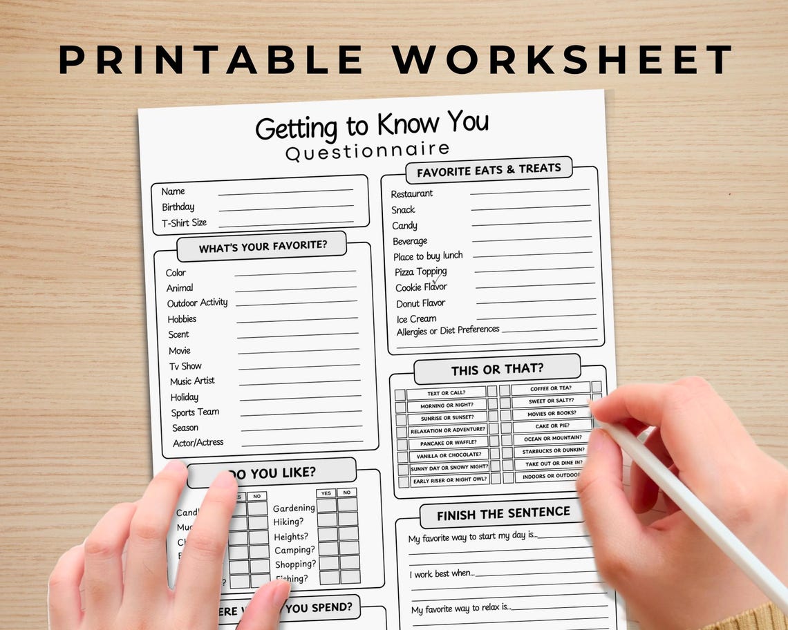 Employee Getting to Know You Survey: Printable Worksheet (fillable PDF ...
