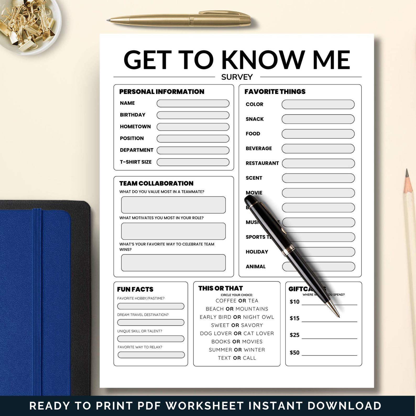 Team Building Questionnaire: Get to Know Me Survey (printable) - Etsy
