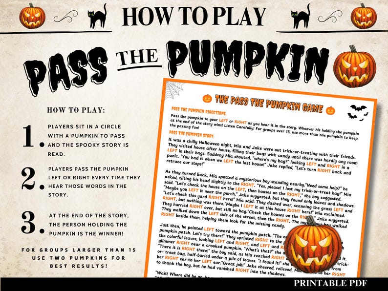 Pass the Pumpkin Game Halloween Printable, Left Right Game East ...