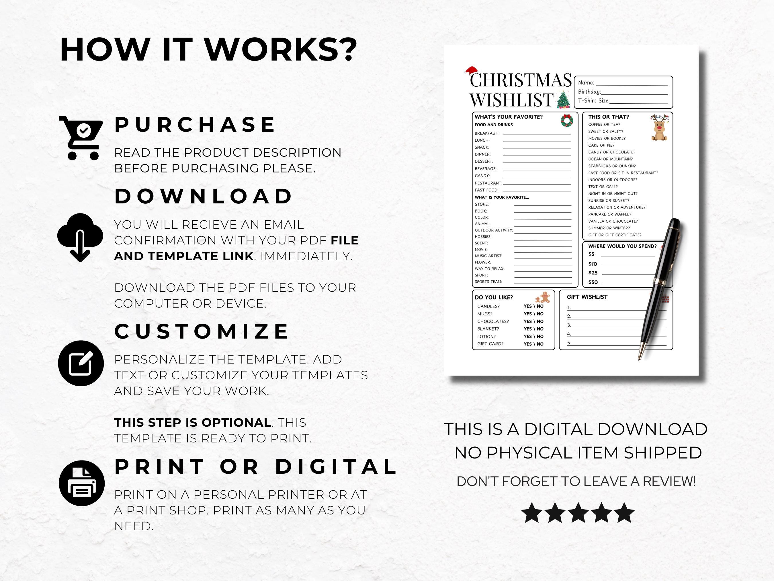 Christmas Wish List Printable: Fillable Questionnaire (editable PDF) - Etsy