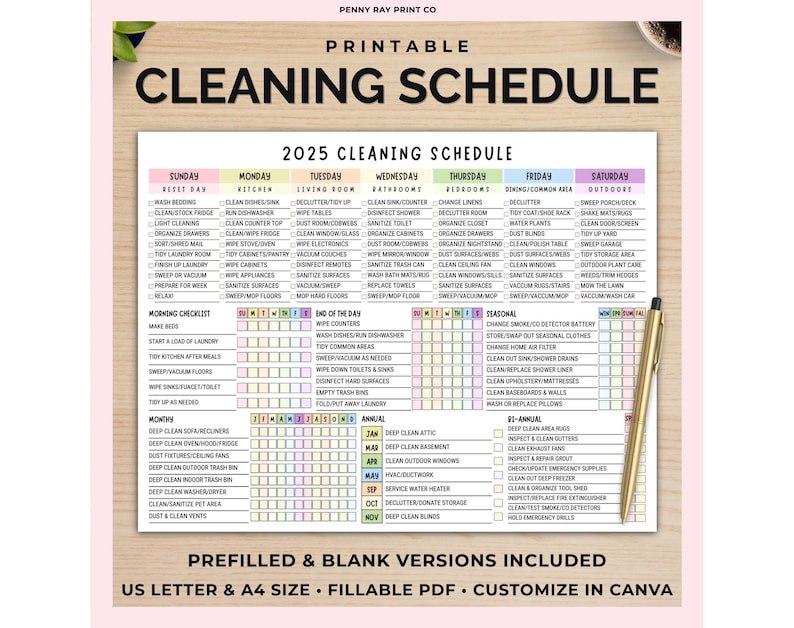 Cleaning Schedule Printable: Editable Canva Template (digital Download ...