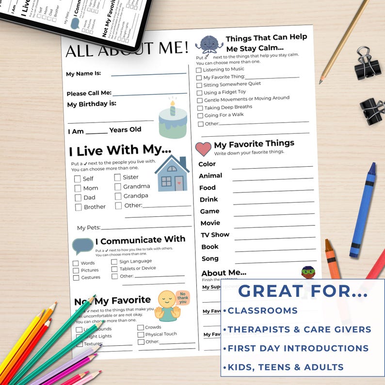 All About Me Worksheet, Autism, Special Needs (editable Canva Template ...