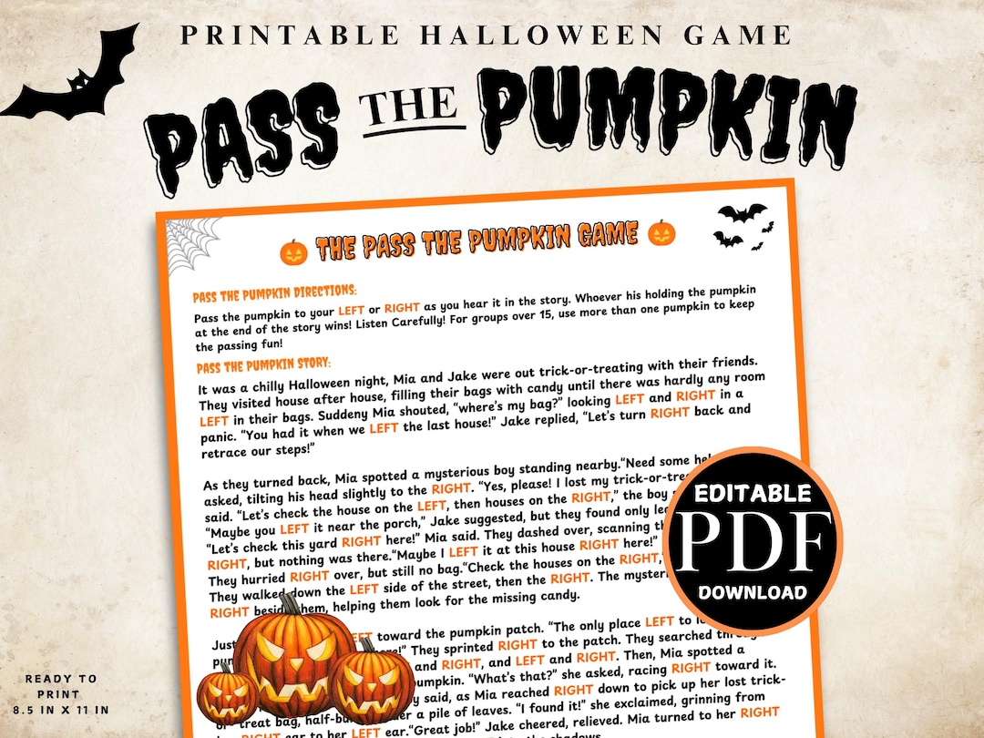 Pass the Pumpkin Game Halloween Printable, Left Right Game East ...