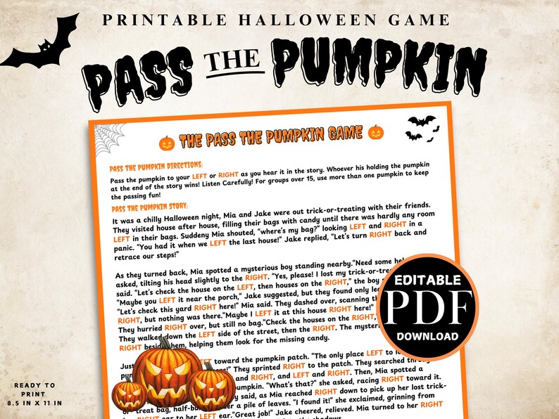 Pass the Pumpkin Game Halloween Printable, Left Right Game East ...