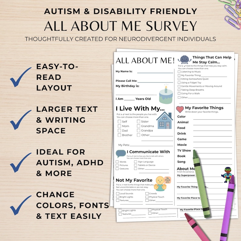 Neurodivergent Friendly All About Me Printable, Autism, Special Needs ...