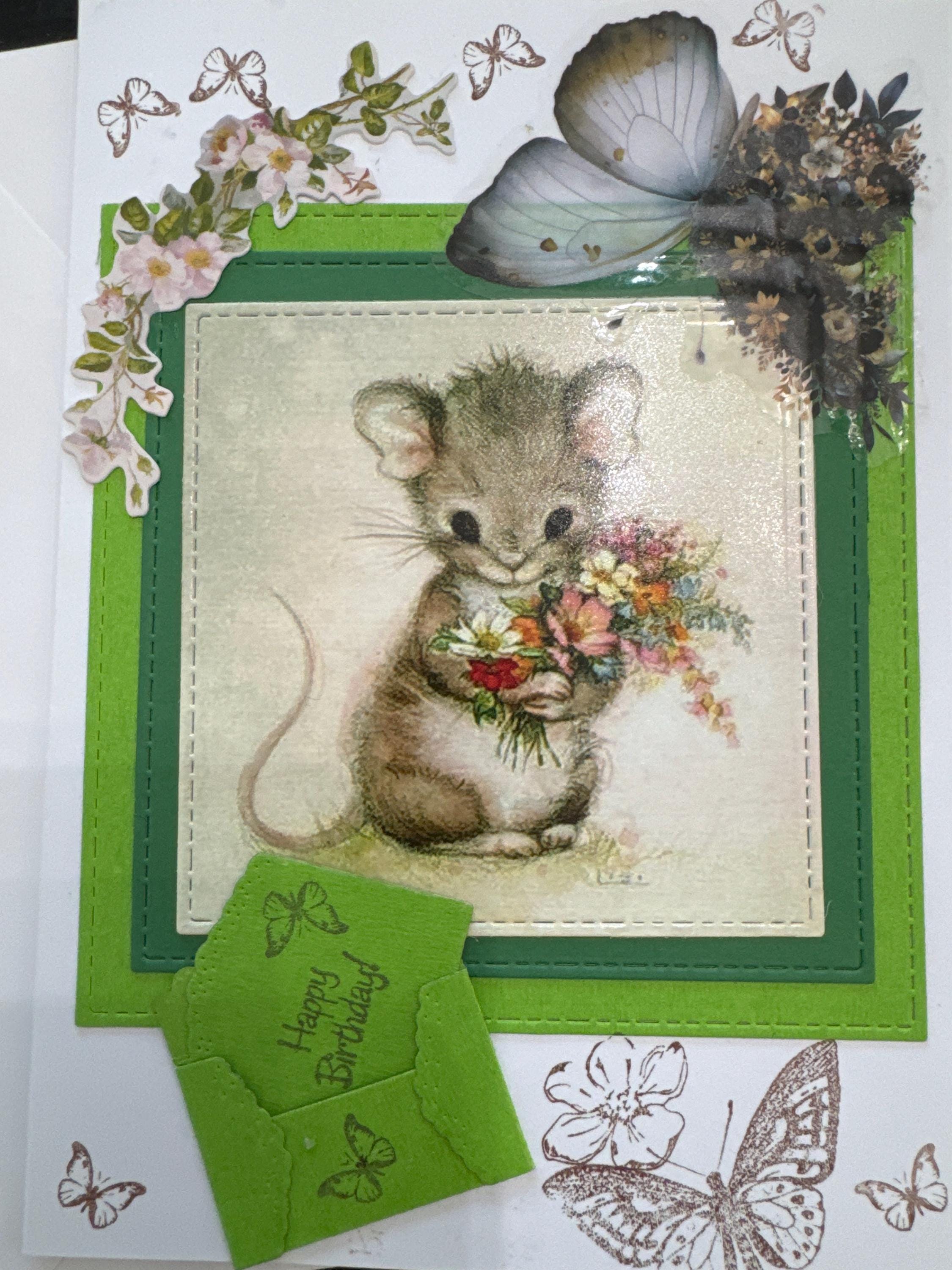 Green Mouse Birthday Card - Etsy