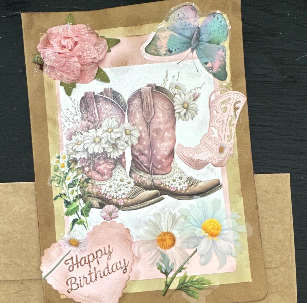 Pink Cowgirl Boots Birthday Card - Etsy