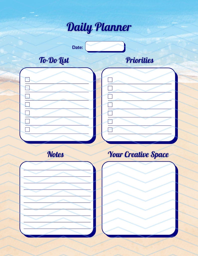 Beach Daily Planner Printable & Digital PDF | Coastal Aesthetic | To-do ...