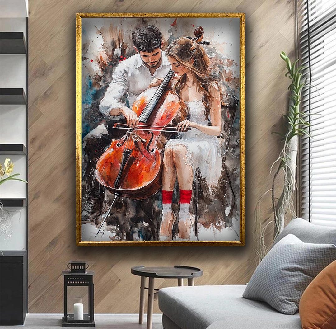 Romantic Couple Playing Cello Watercolor Art Print - Intimate Music ...