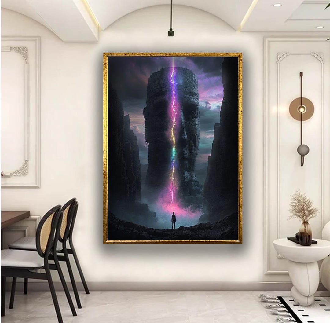 Surreal Giant Stone Face Art With Rainbow Lightning | Mystical ...