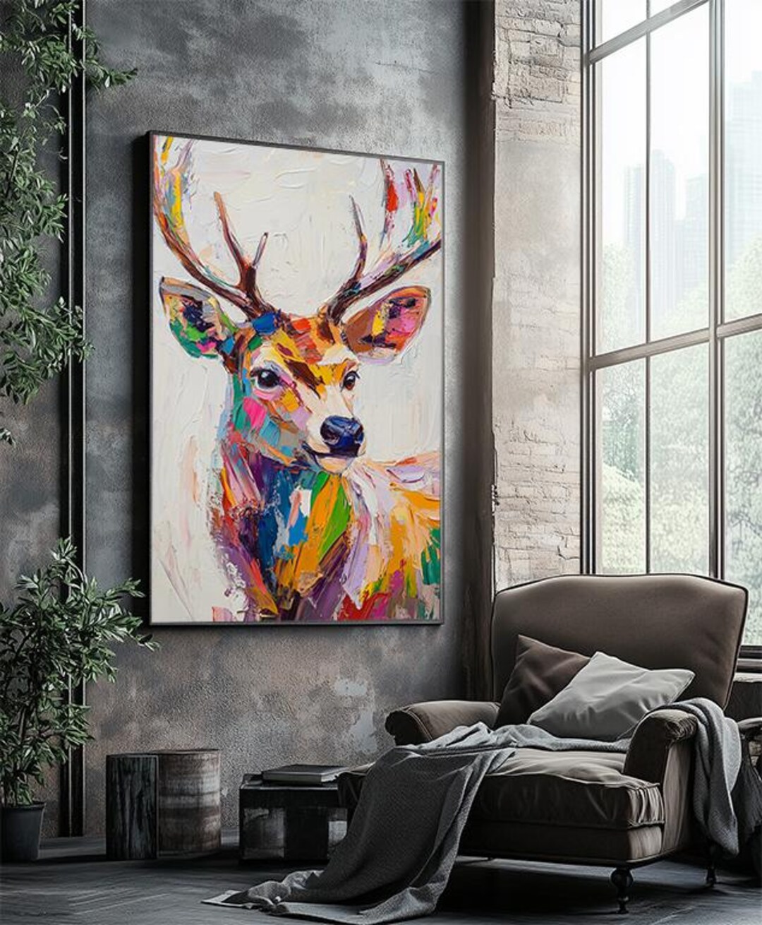 Colorful Deer Wall Art – Abstract Wildlife Canvas, Live Animal Canvas ...