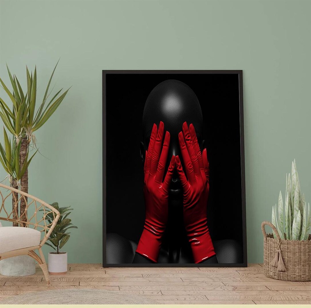 Minimalist Red and Black Art Print Glossy Red Hands Covering Black ...