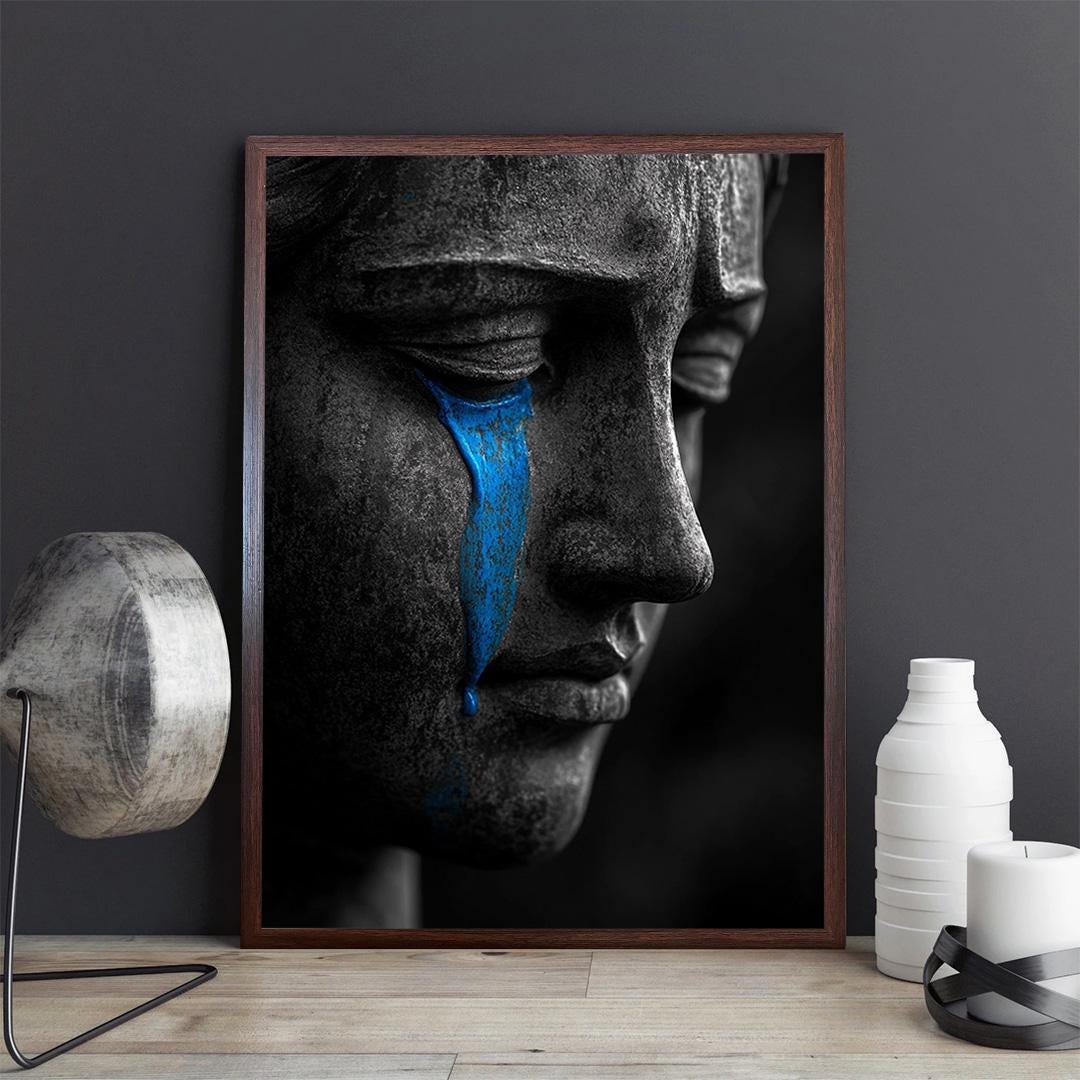 Emotive Roman Bust Canvas Print - Classical Statue With Blue Tear ...