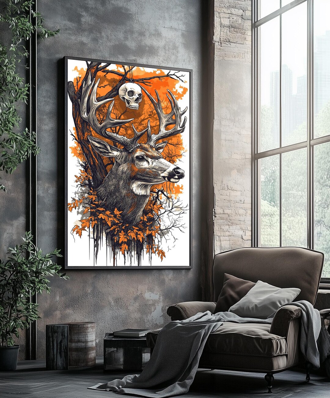 Deer Skull Gothic Canvas Art - Halloween Wall Decor, Spooky Forest ...