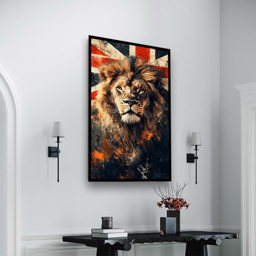 British Lion Canvas – Ferocious Lion Wall Art – Mighty Lion Head Print ...