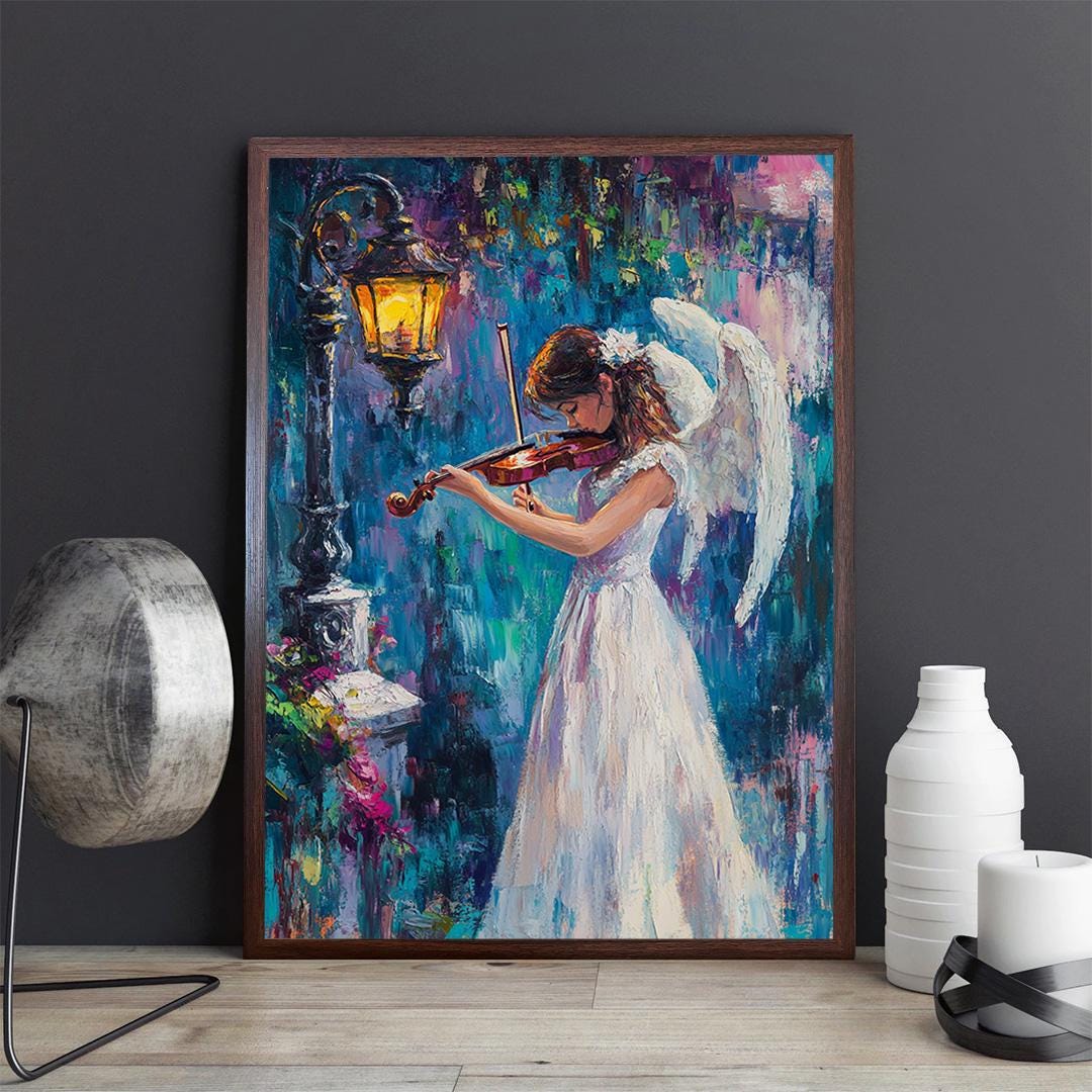 Impressionist Angel Violinist Canvas - Elegant Wall Art of Girl With ...