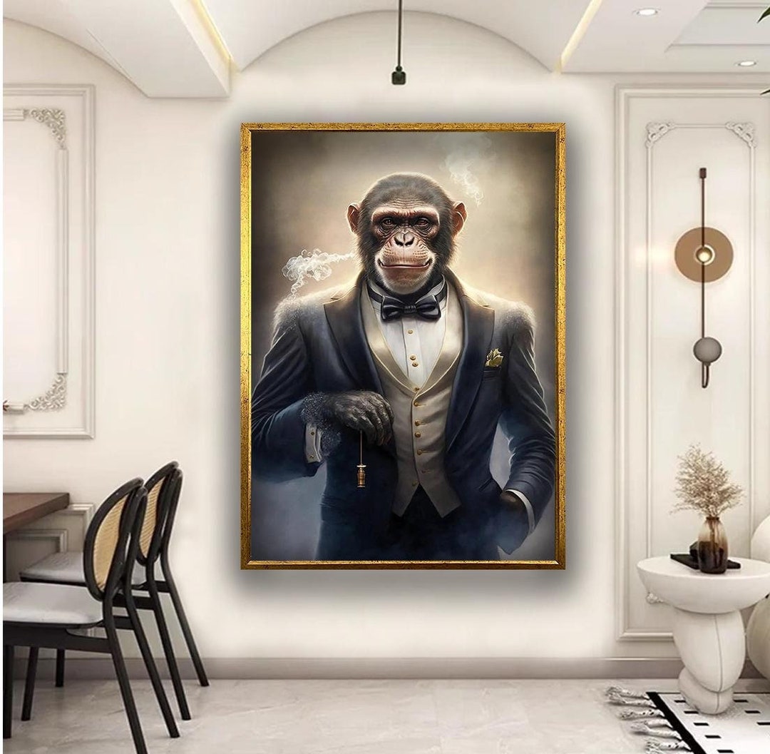 Chimpanzee in a Chic Tuxedo Canvas Print, Elegant Animal Wall Art ...