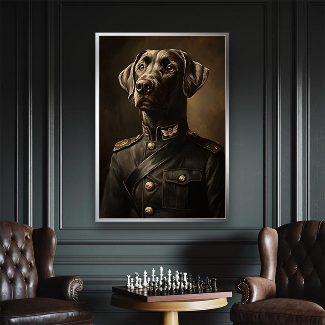 Black Labrador Military Portrait – Dog Royalty Canvas, Noble Pet Art ...