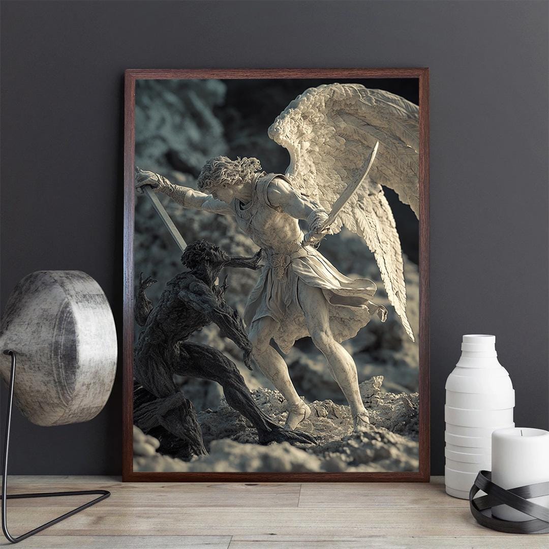 Saint Michael the Archangel Epic Battle Print - Dramatic Good Vs Evil ...