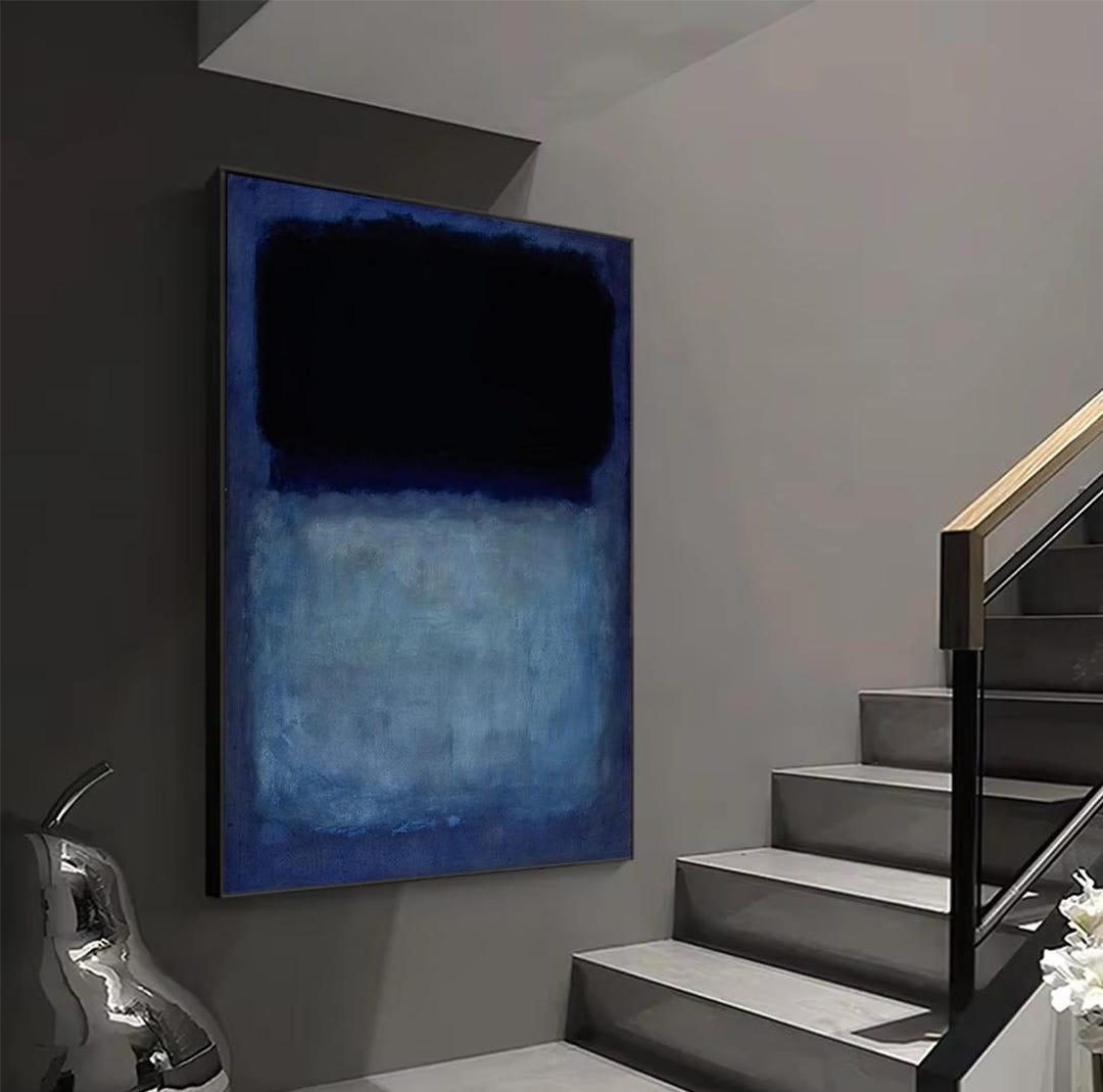 Mark Rothko Inspired Abstract Canvas Art, Deep Black and Blue Gradient ...