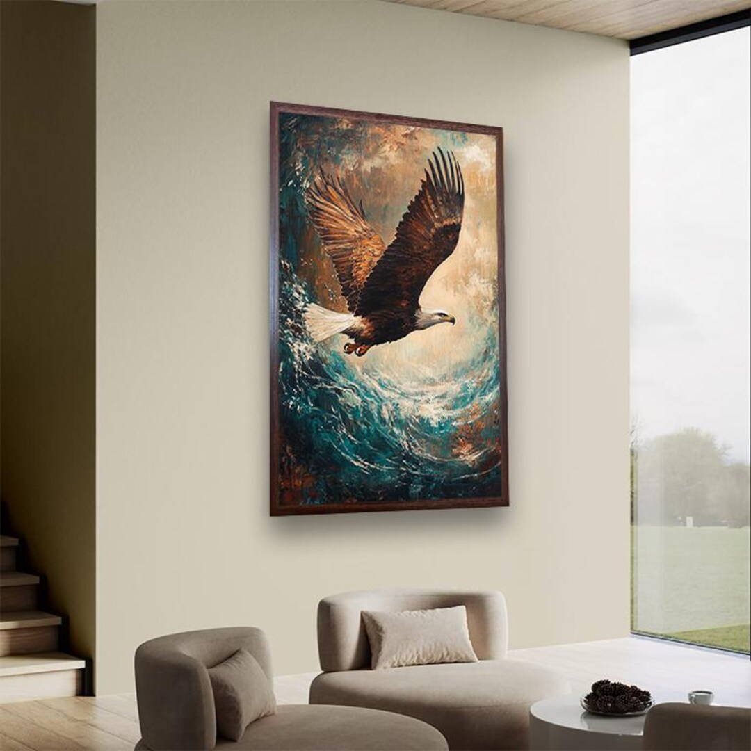 Bald Eagle Canvas Wall Art, Majestic Eagle Soaring Over Ocean Canvas ...