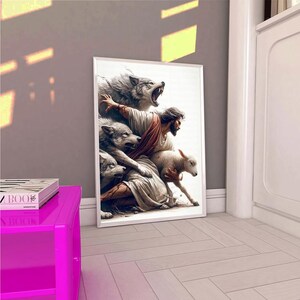 Divine Protection Canvas Print, Jesus Protecting the Lamb From Wolves ...