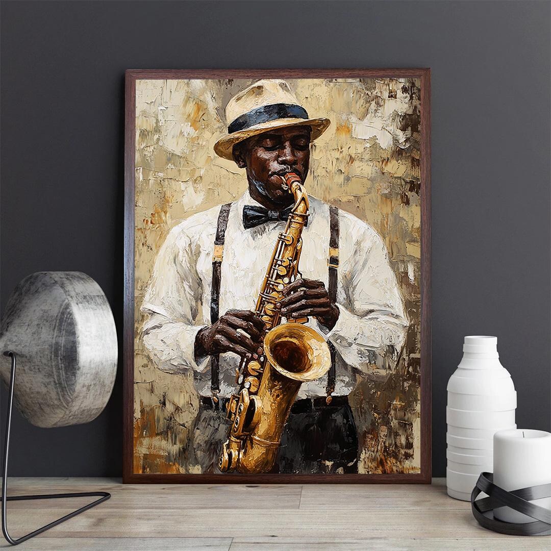 African Musician Canvas Print, Man Playing Saxophone Poster, Jazz Music ...