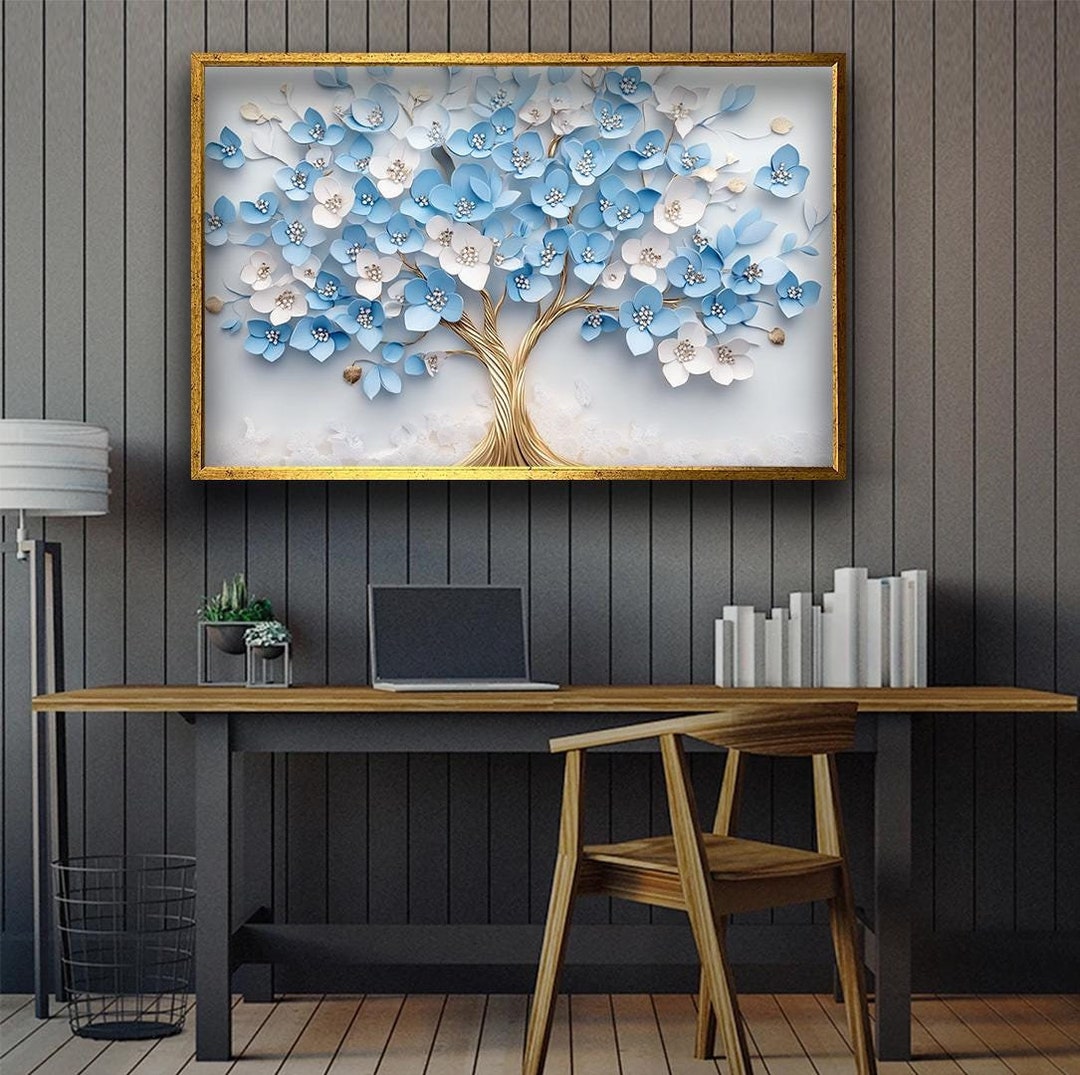 Golden Tree Wall Art, Nature Wall Decor, Golden Flower Poster, Golden ...