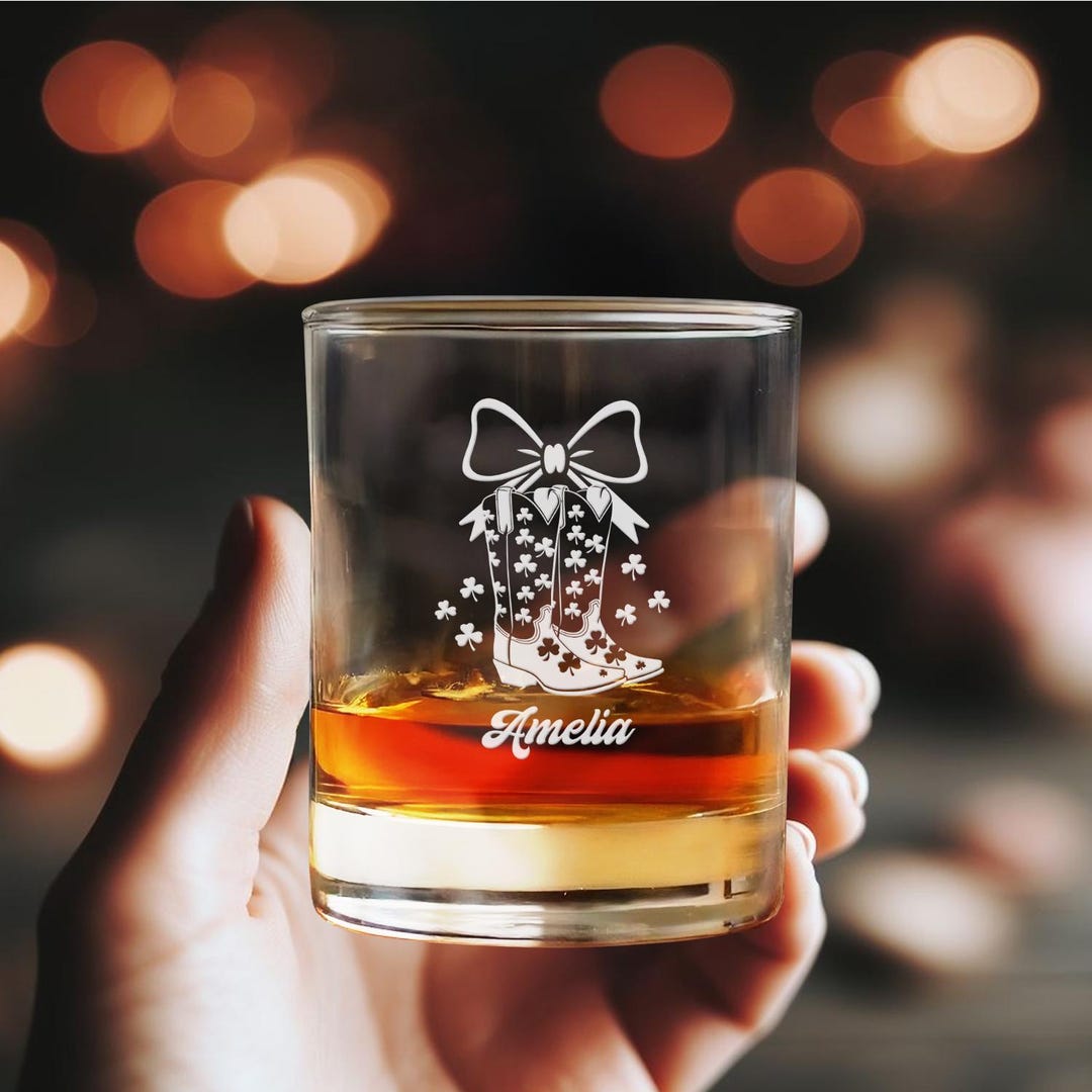 Personalized Coquette Bow Cowboy Boots Patrick Wine Glass, St Patrick's ...