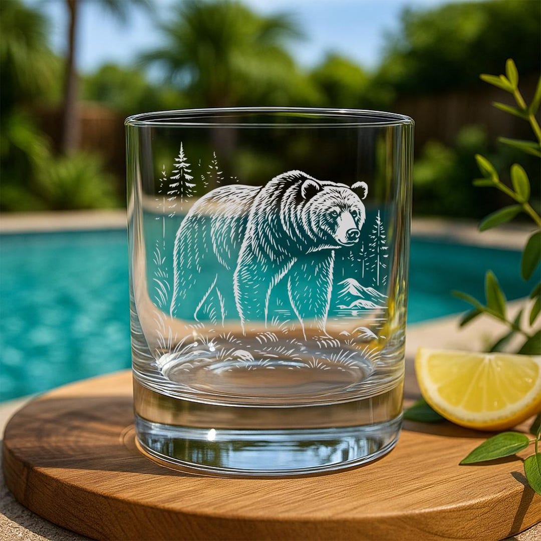 Grizzly Bear Glass | Etched Grizzly Silhouette Whiskey Wine Beer Glass ...