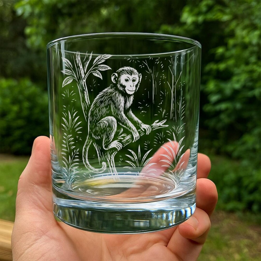 Monkey Glass | Etched Playful Monkey Silhouette Whiskey Wine Beer Glass ...
