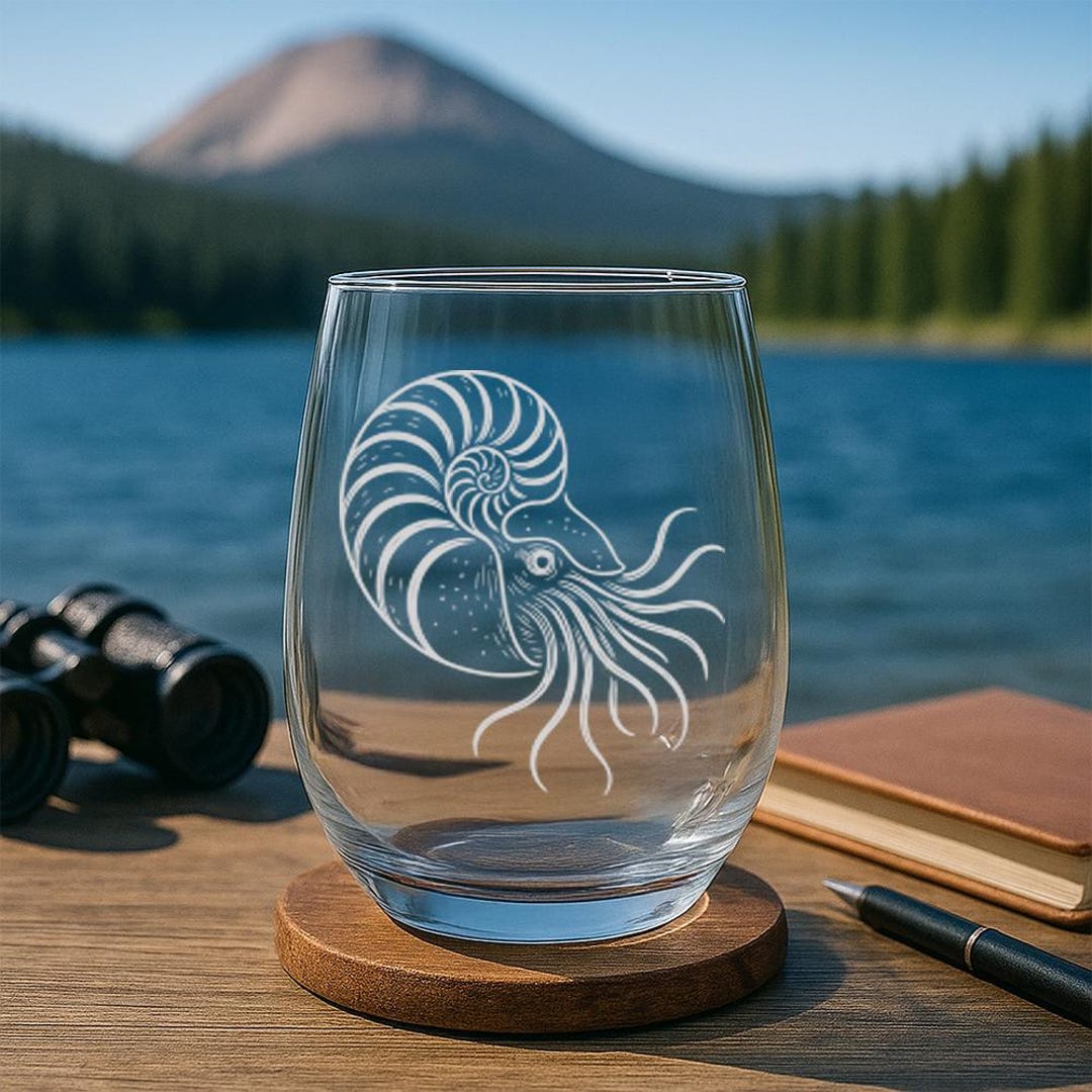 Nautilus Shell Glass | Etched Spiral Ocean Fossil Silhouette Whiskey ...