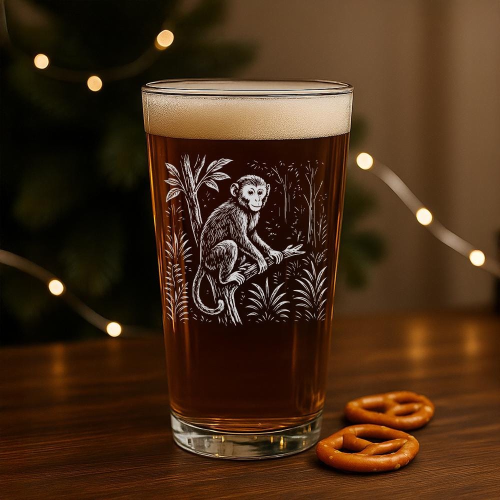 Monkey Glass | Etched Playful Monkey Silhouette Whiskey Wine Beer Glass ...