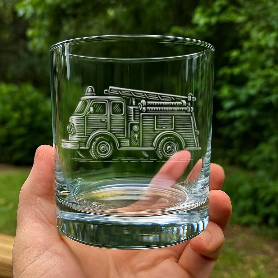 Firefighter Truck Glass | Etched Fire Engine Whiskey Wine Beer Glass ...