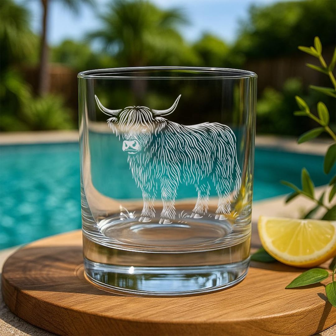 Highland Cow Glass | Personalized Etched Farm Animal Whiskey, Wine ...