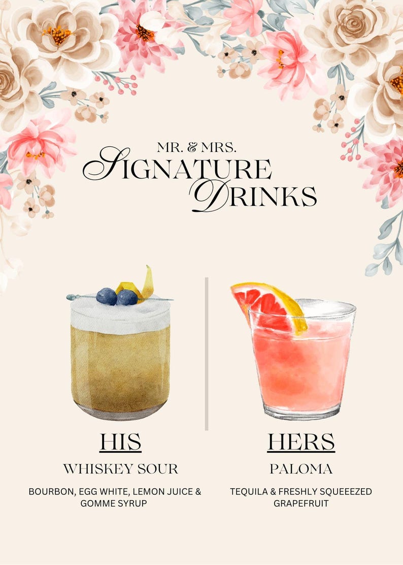Custom Signature Drink Signs, Cocktail Sign, Wedding Drink, He/her ...