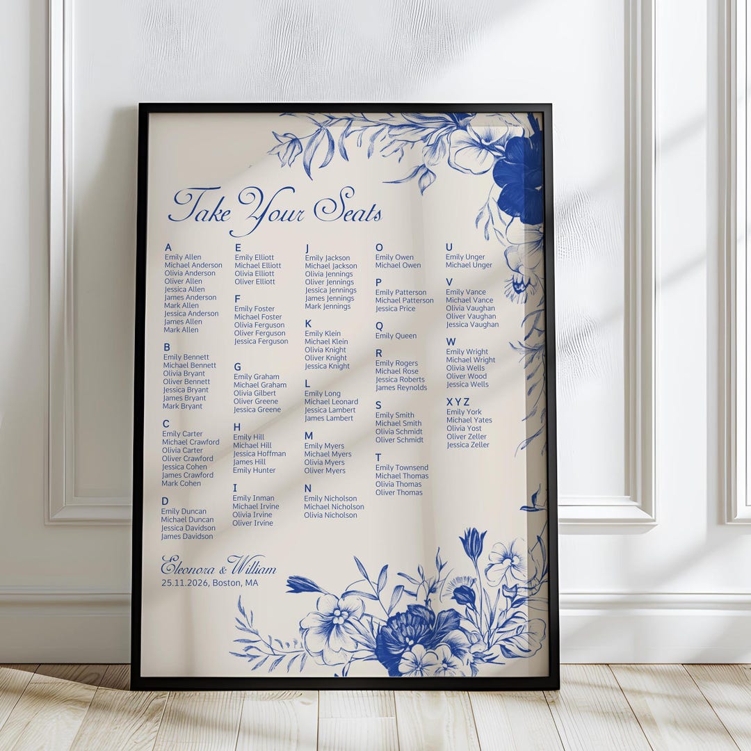 Elegant Alphabetical Seating Chart Template, Seating Chart Wedding ...