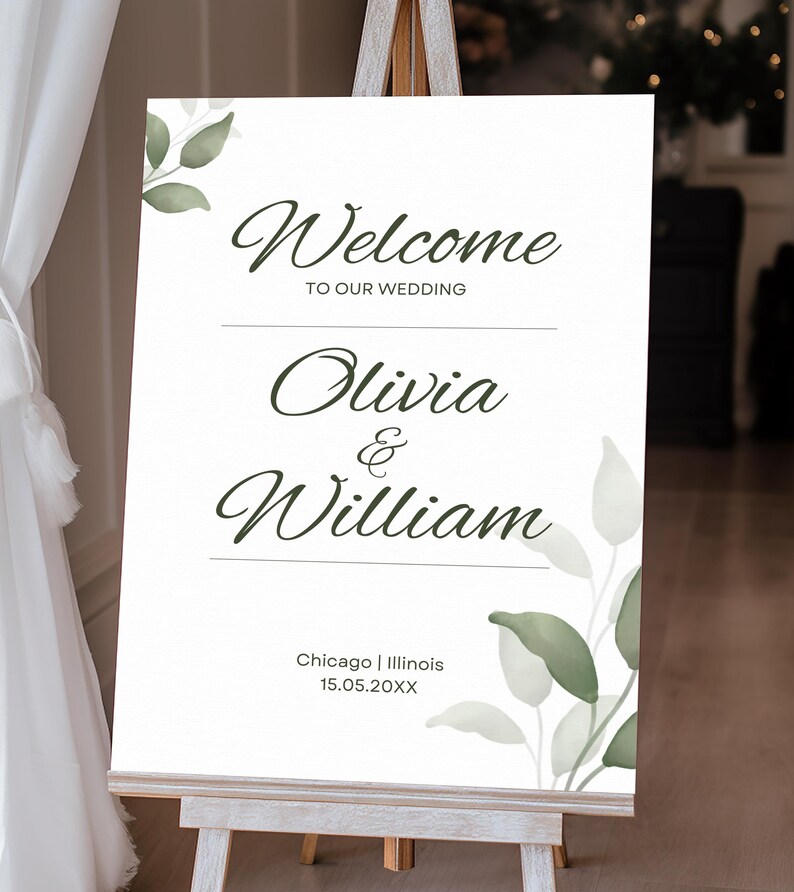 Welcome Sign Template, Green Nature Wedding Welcome Sign Template ...