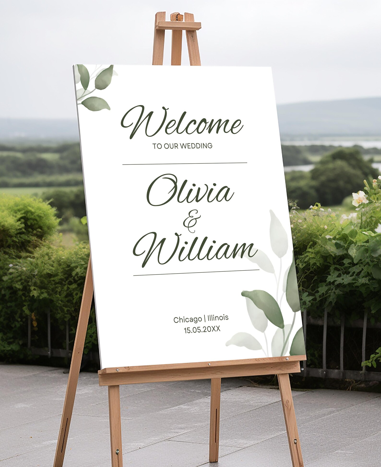 Welcome Sign Template, Green Nature Wedding Welcome Sign Template ...