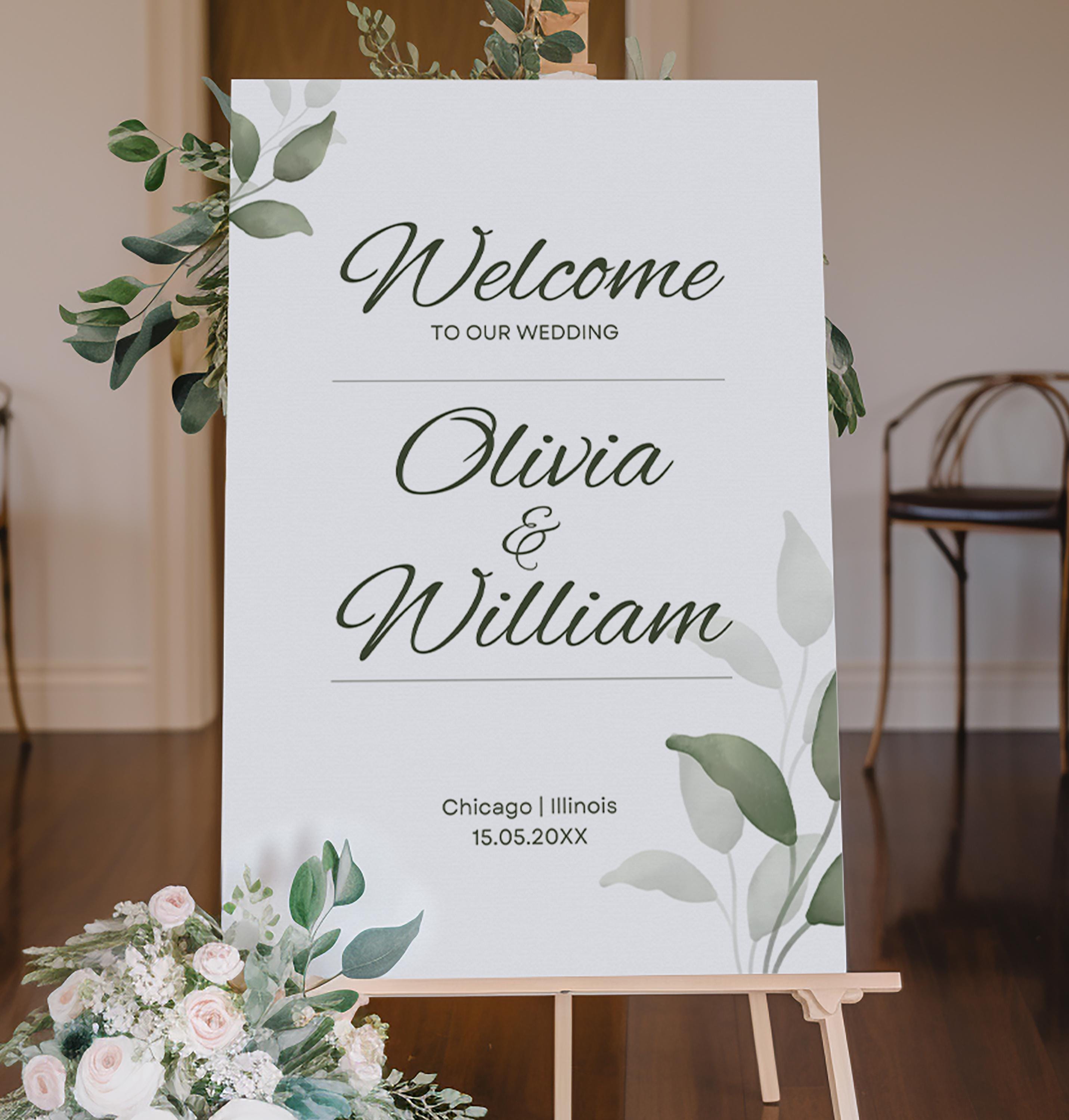 Welcome Sign Template, Green Nature Wedding Welcome Sign Template ...
