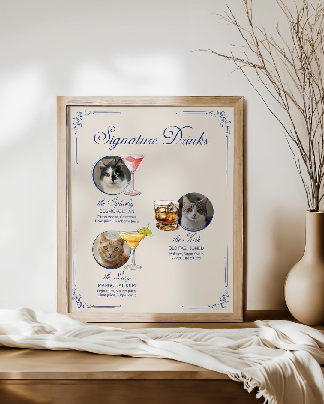 Elegant Three Cats Signature Drink Sign, Pet Cocktail Sign, Hand Drawn ...