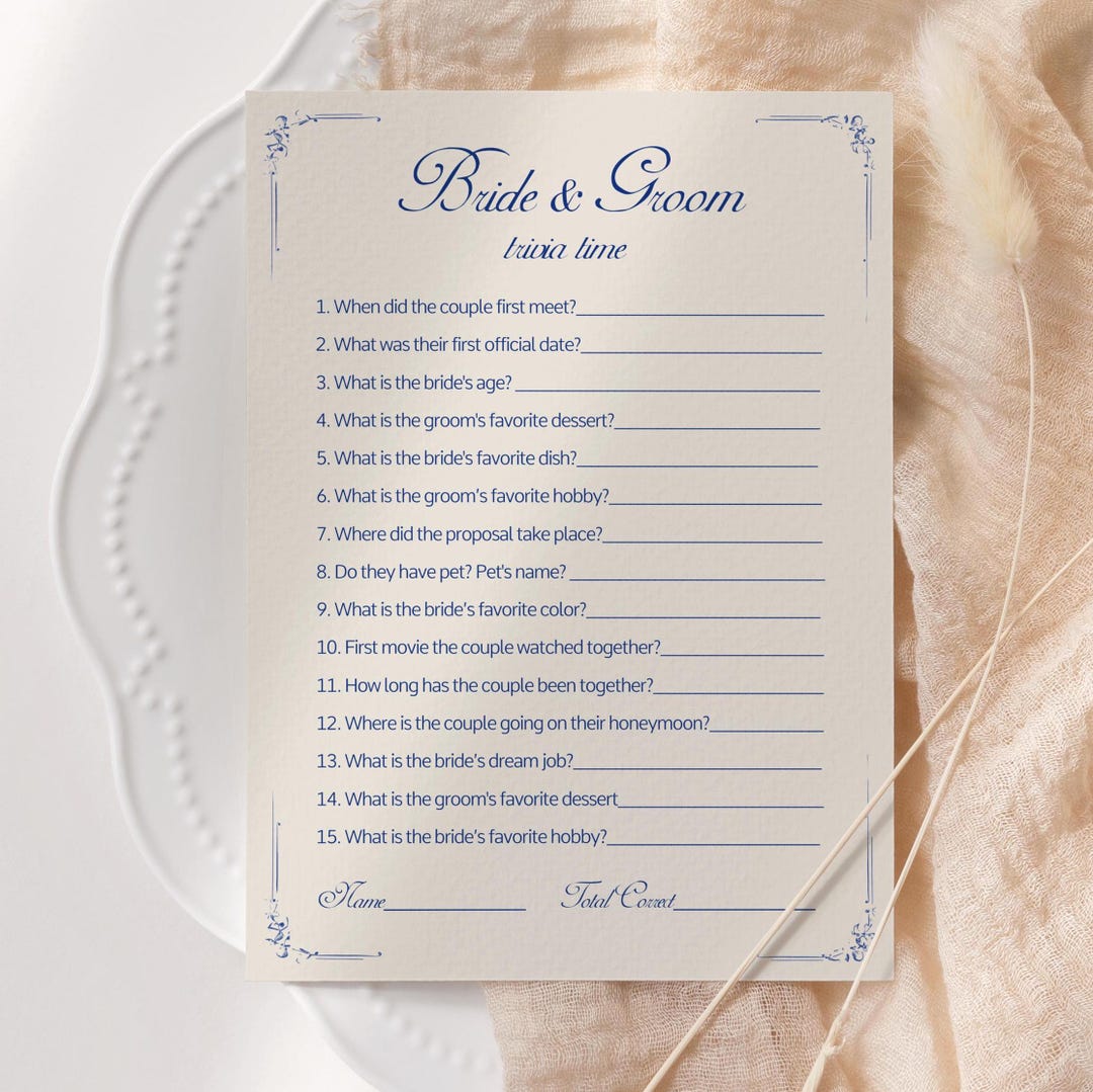 Elegant Wedding Table Trivia Game, Bride Trivia Questions, Bridal ...