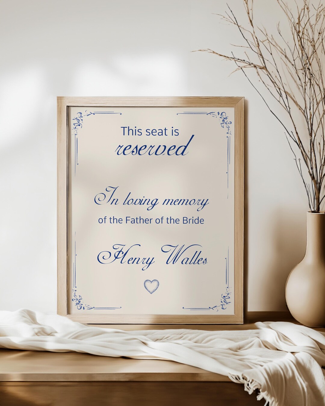 Elegant Reserved in Loving Memory Sign, Memory Table Sign, Handwriting ...