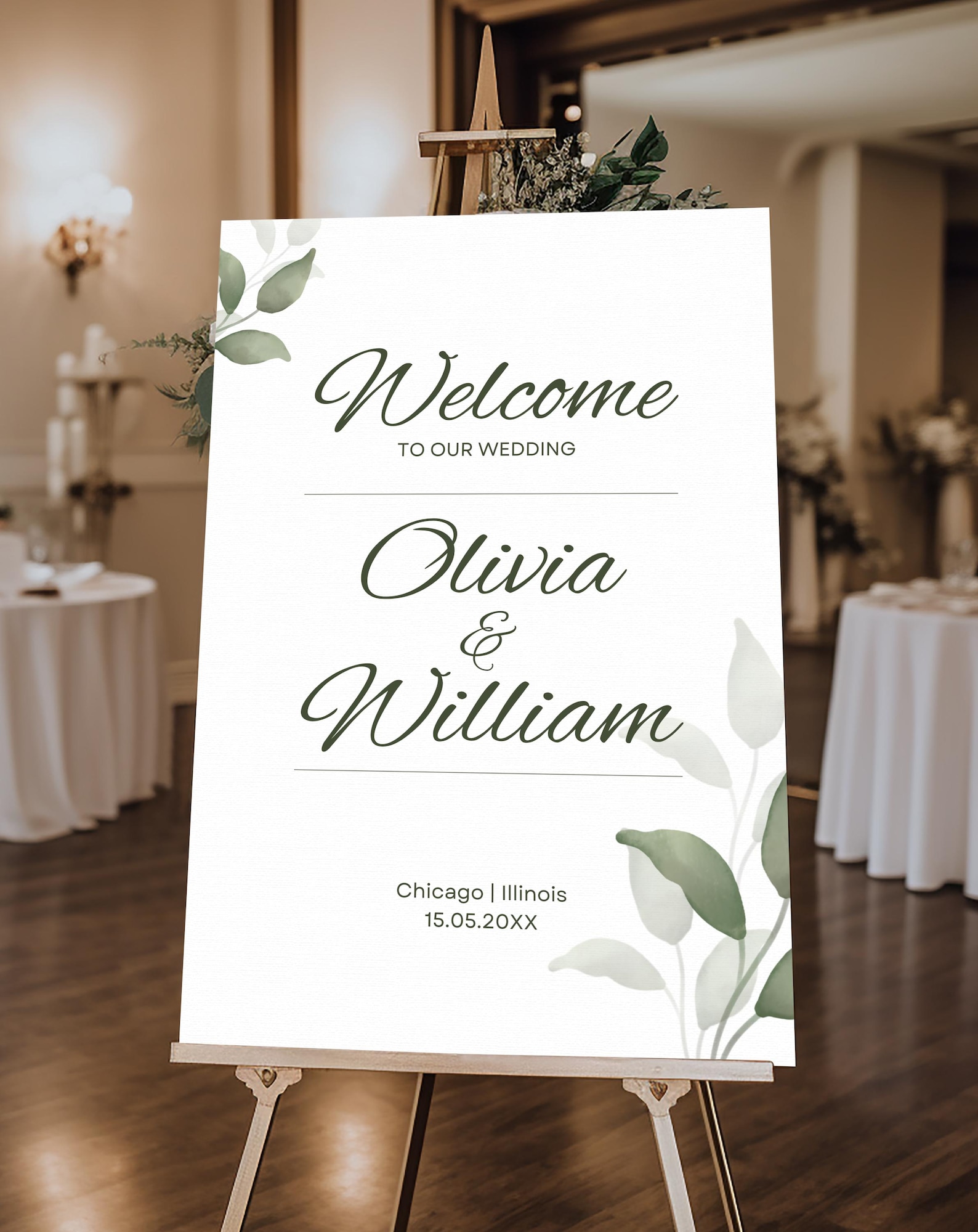 Welcome Sign Template, Green Nature Wedding Welcome Sign Template ...