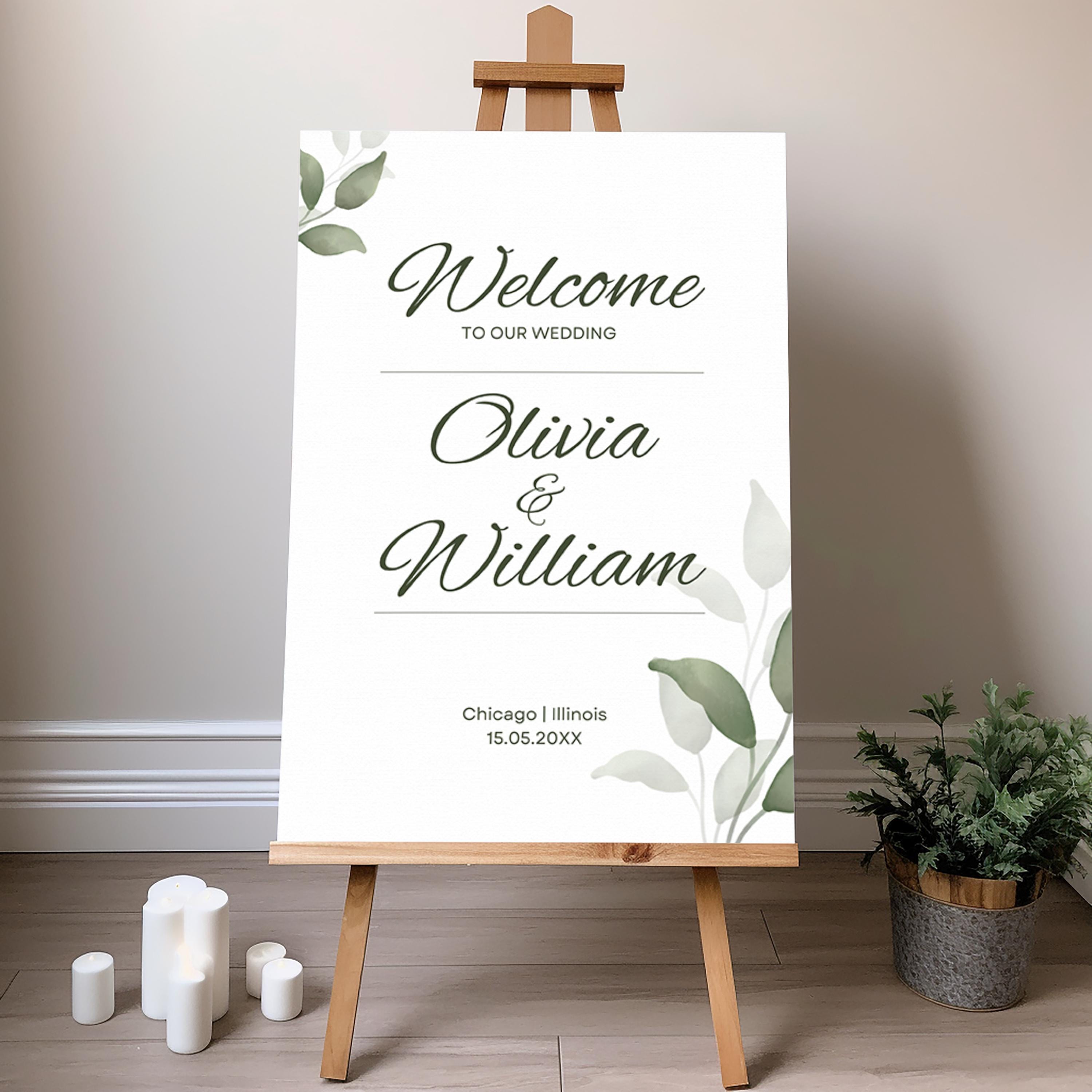Welcome Sign Template, Green Nature Wedding Welcome Sign Template ...